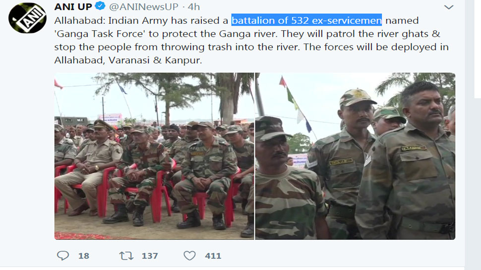 Indian Army has raised a battalion of 532 ex-servicemen named 'Ganga ...